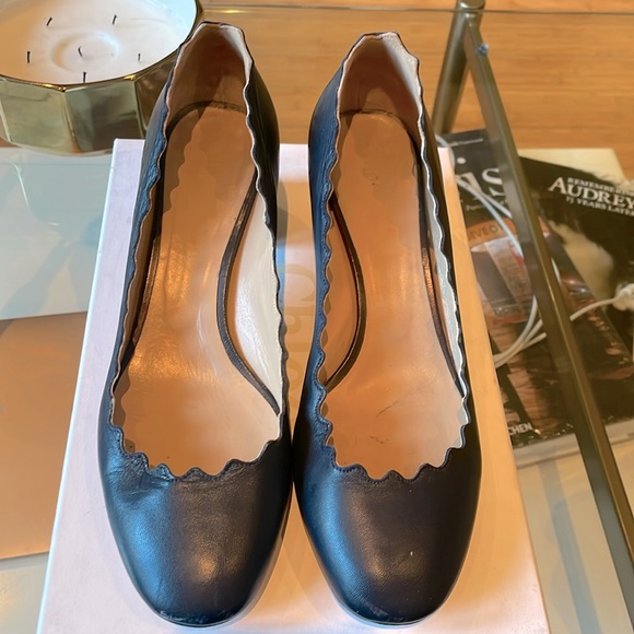 Chloe | Shoes | Chloe Scalloped Leather Pumps In Abyss Blue | Poshmark
